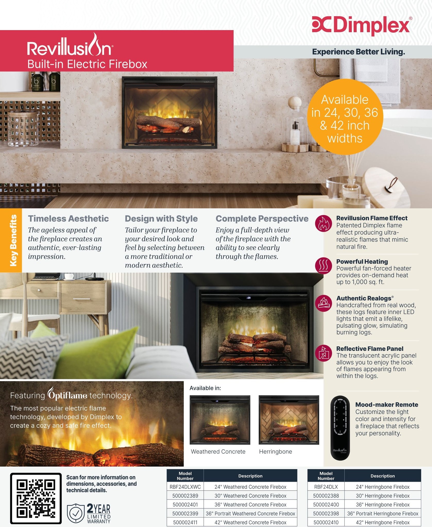 Dimplex Revillusion 36" Built-In Firebox Weathered Concrete — Dreamwood ...